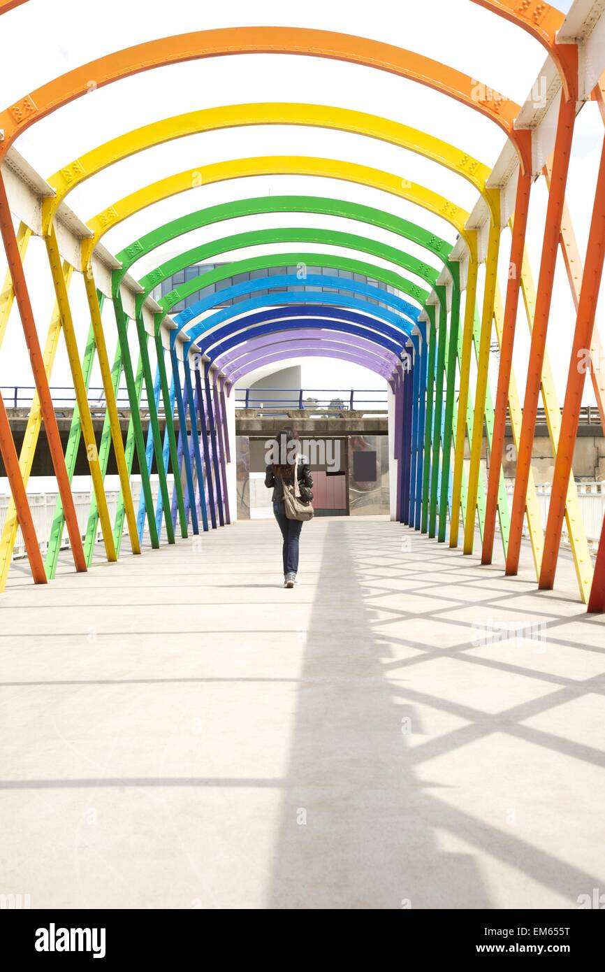 walking at colorful footbridge Stock Photo - Alamy