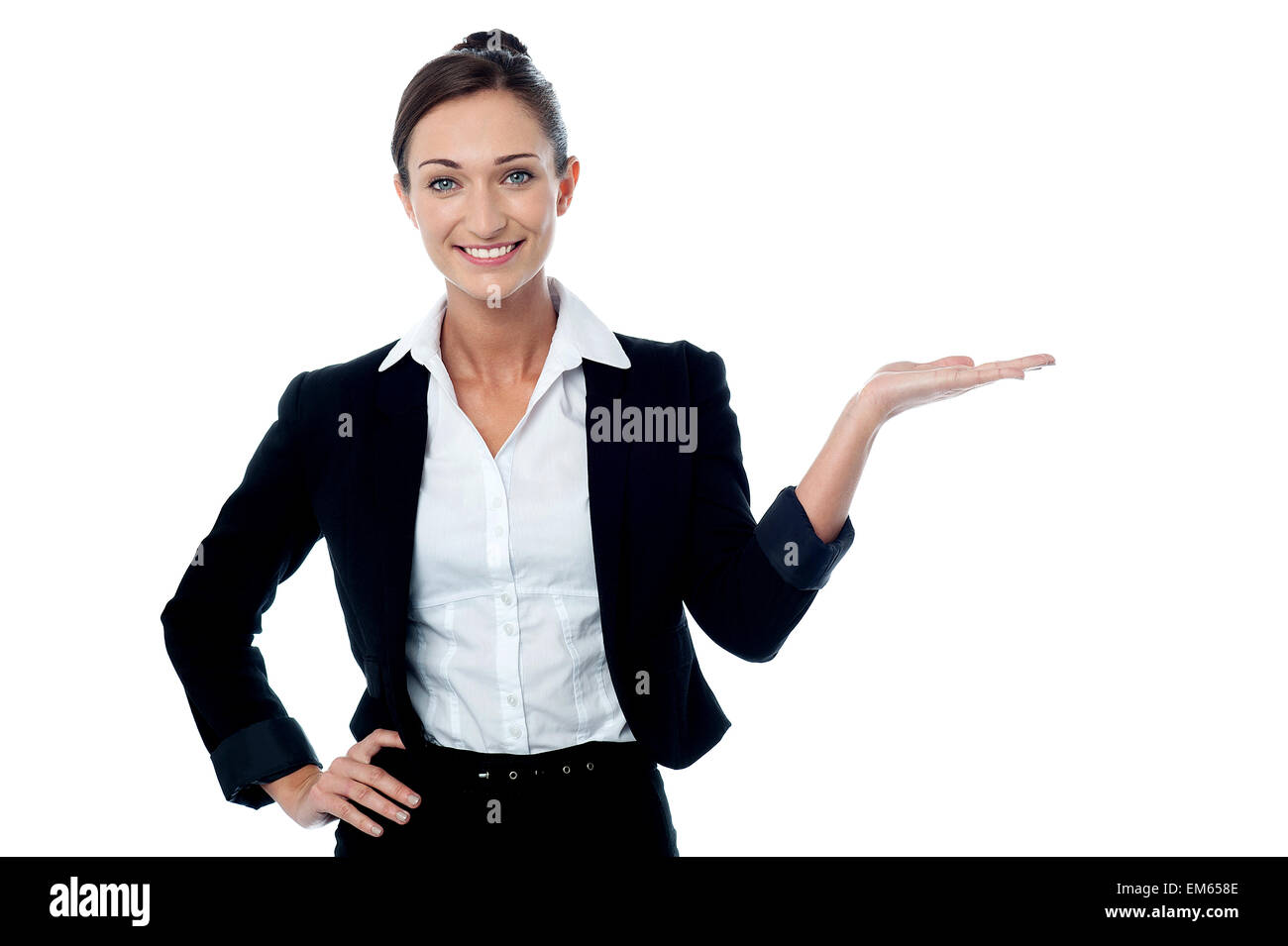 Pretty woman promoting business product Stock Photo - Alamy