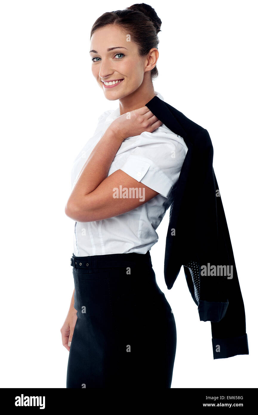 Stylish corporate lady posing against white Stock Photo - Alamy
