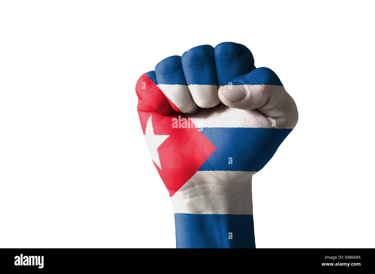 Low key picture of a fist painted in colors of cuba flag Stock Photo ...