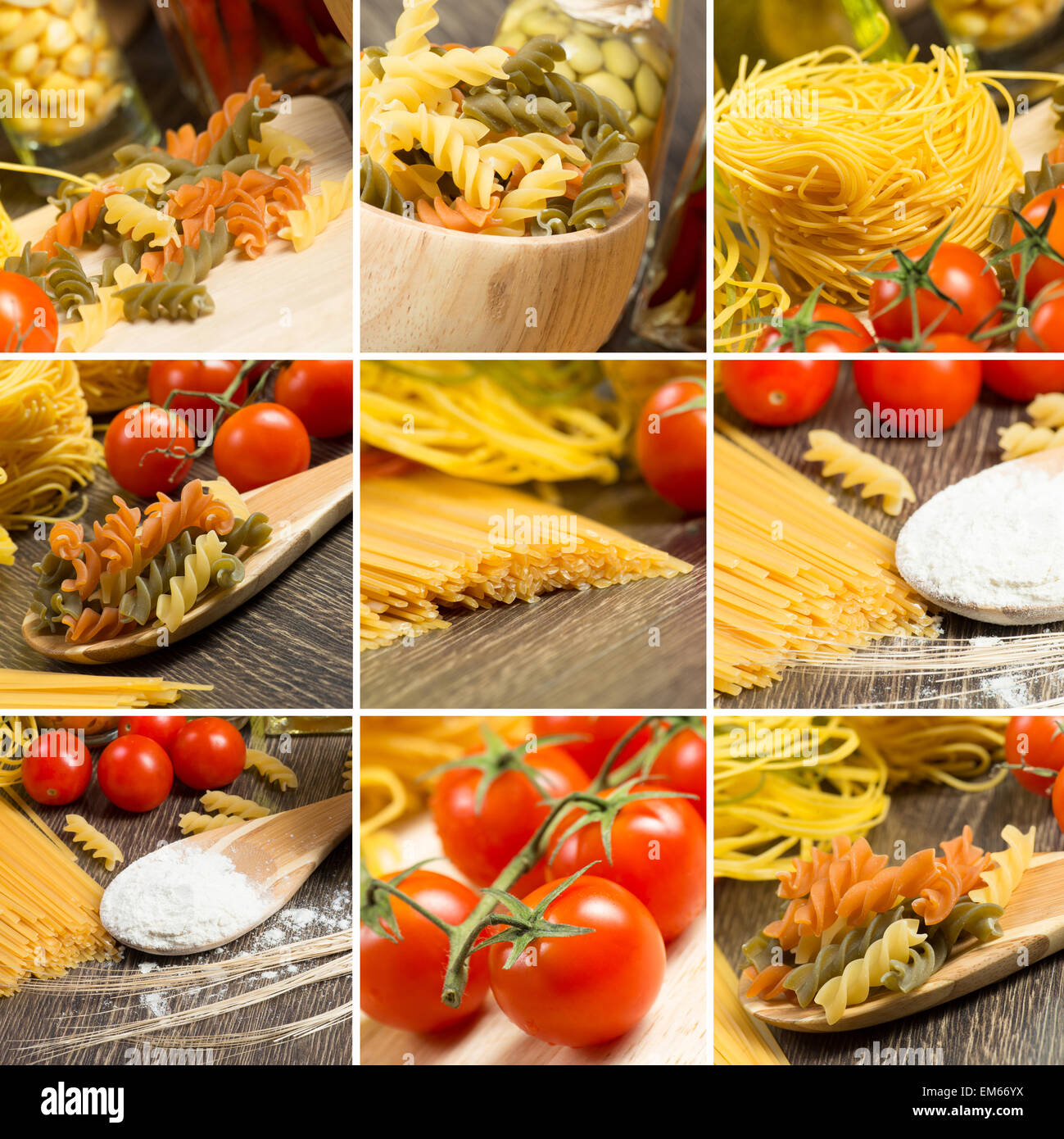 pasta and cherry tomatoes, collage Stock Photo - Alamy