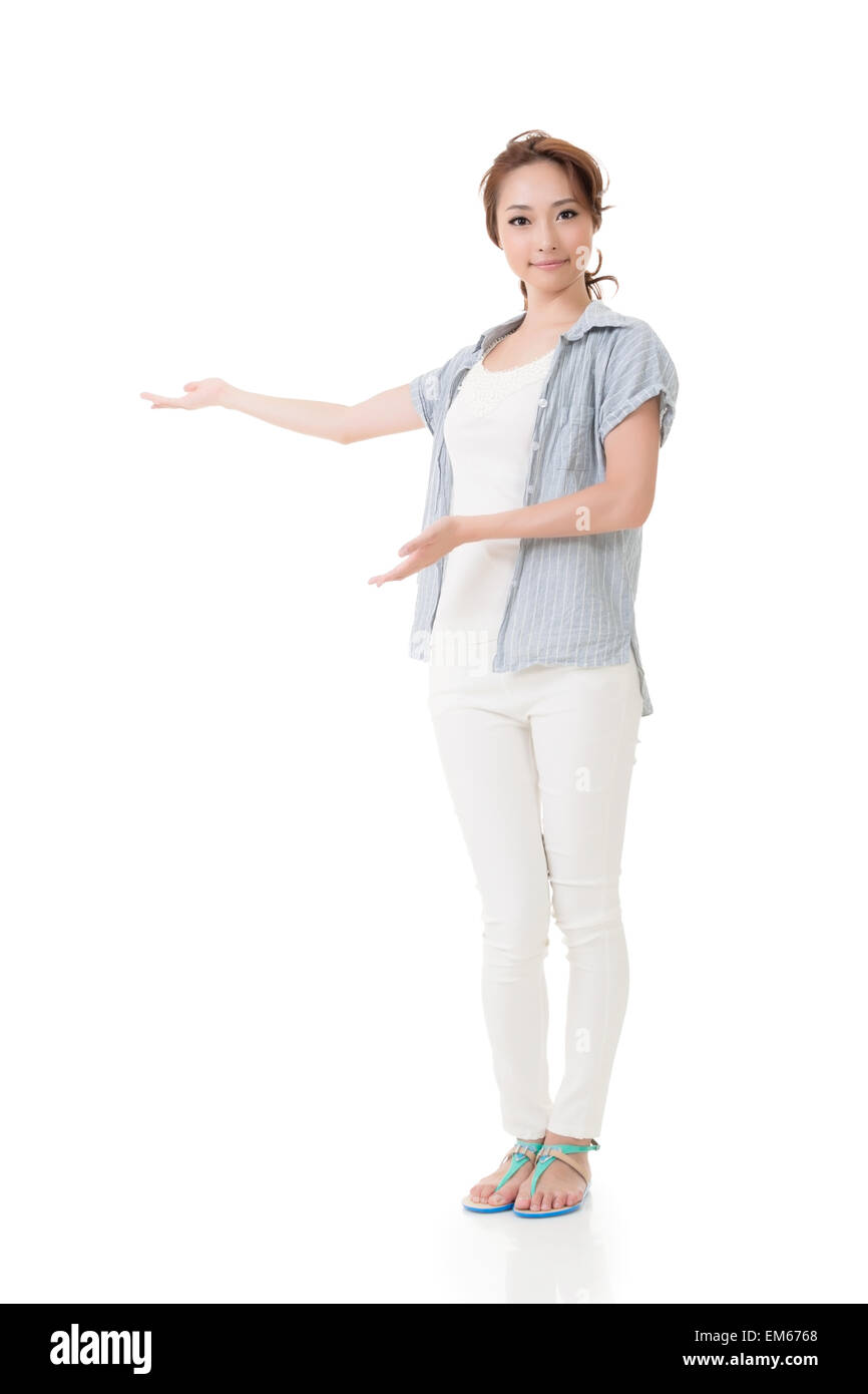 Asian woman introduce something Stock Photo - Alamy