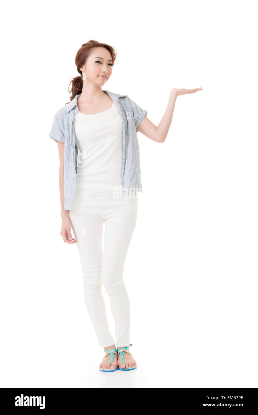 Asian woman introduce something Stock Photo - Alamy