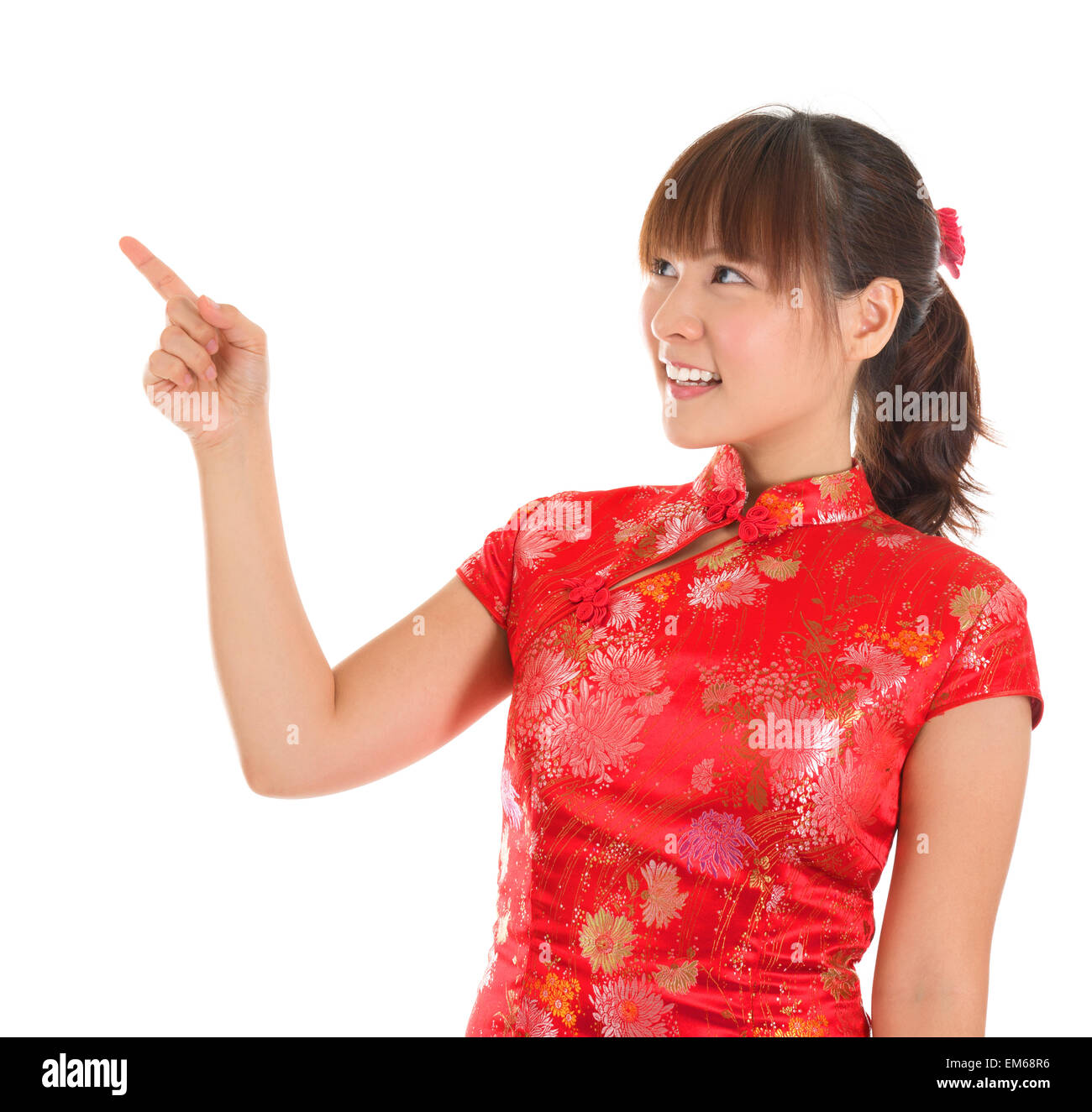 Chinese cheongsam girl finger pointing Stock Photo - Alamy