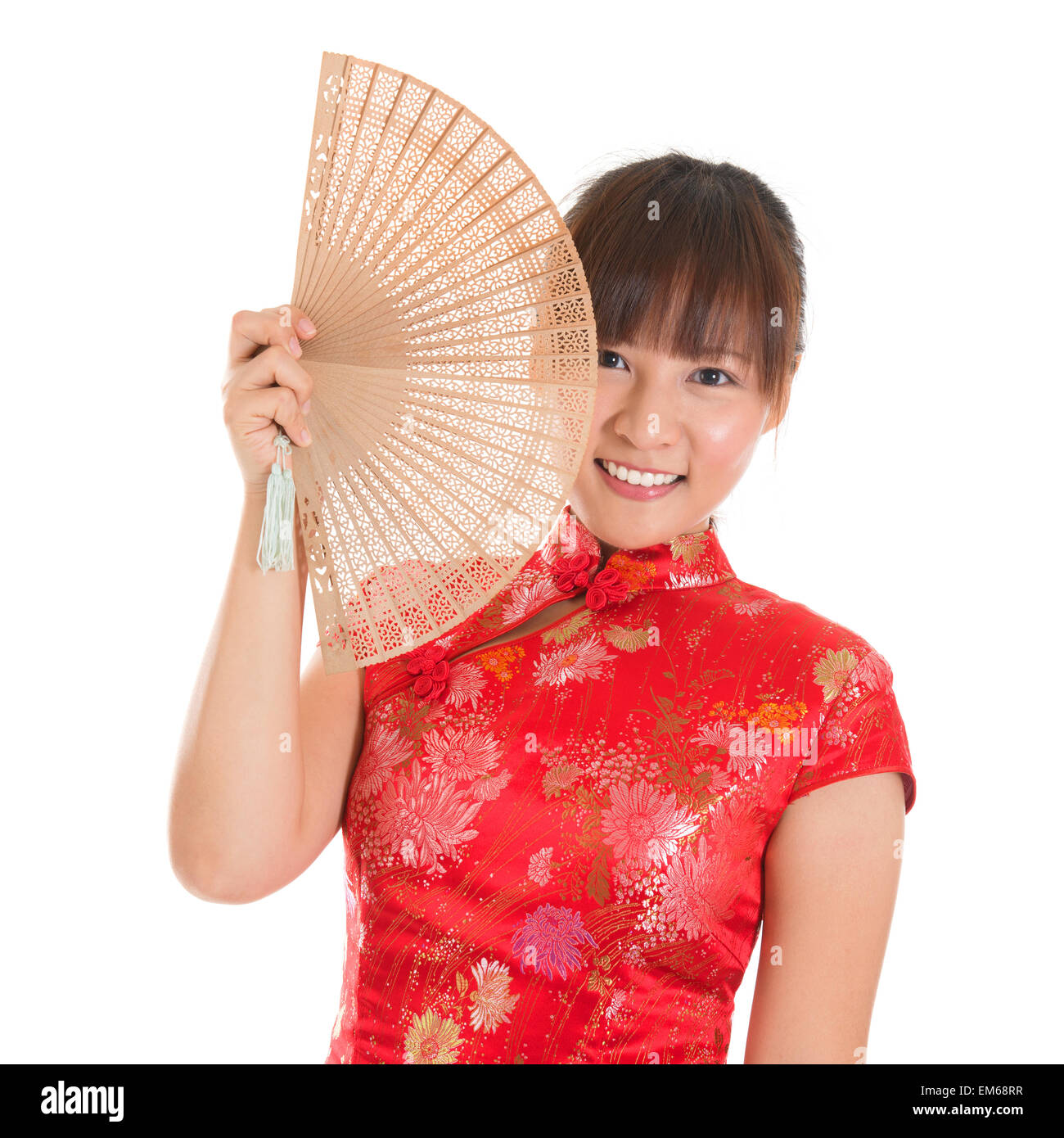 Chinese cheongsam woman with fan Stock Photo - Alamy