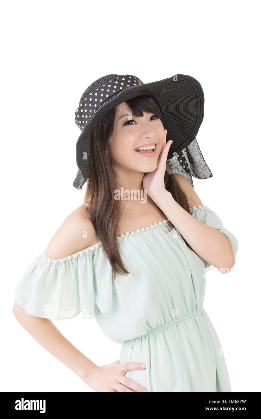 Beautiful asian young woman with hat Stock Photo - Alamy