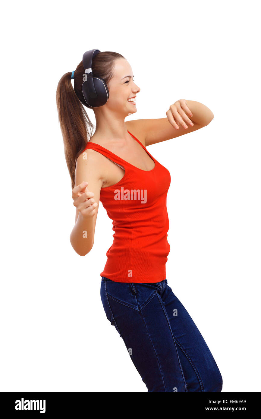 Happy smiling girl dancing Stock Photo - Alamy