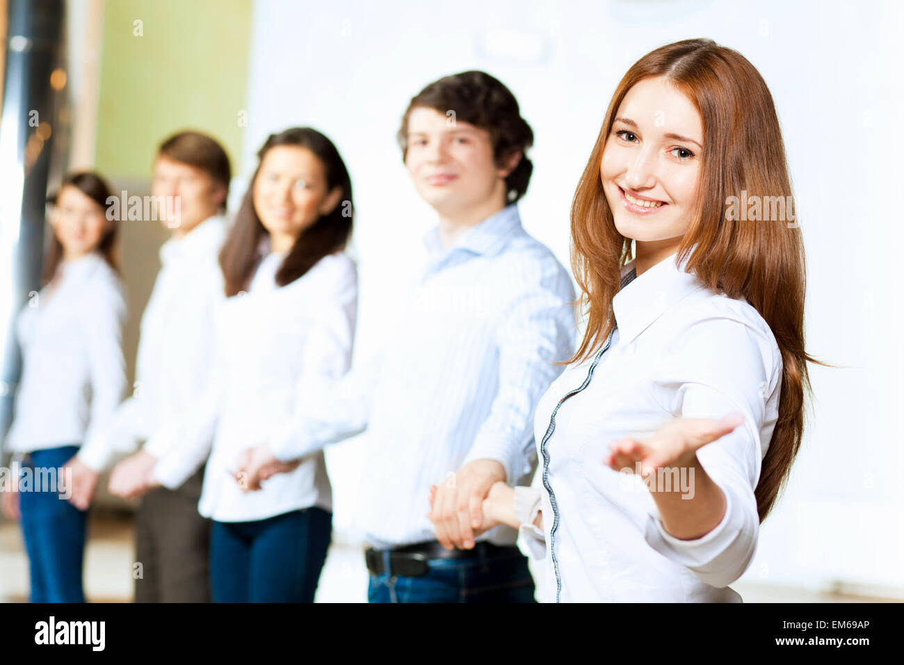Five students smiling Stock Photo - Alamy