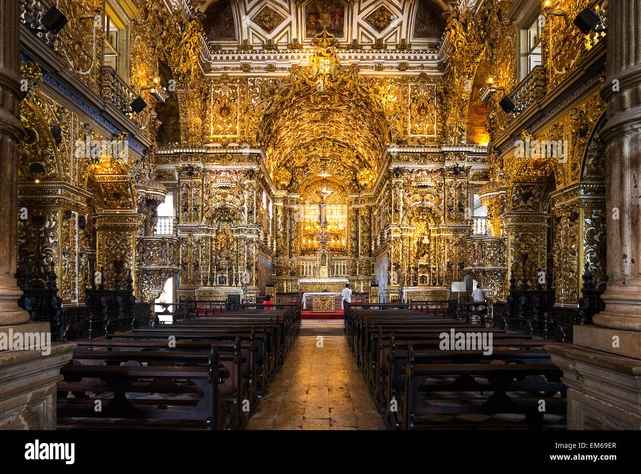 Brazil, Salvador, statues of saints and gold decorations in the St ...