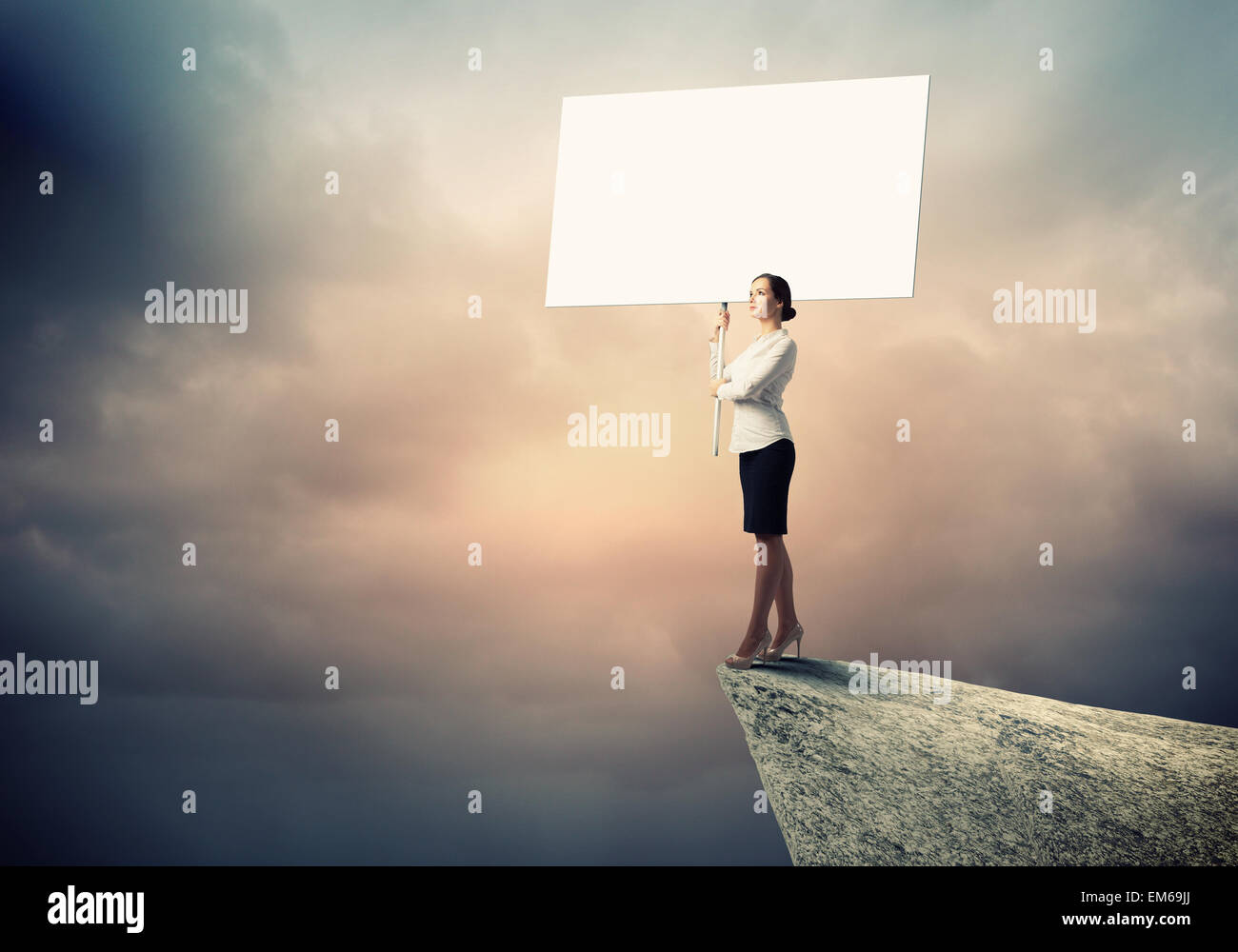 Business woman with banner Stock Photo - Alamy