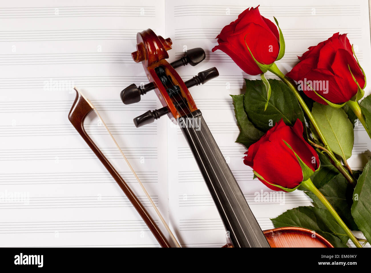 Red roses and a violin Stock Photo - Alamy