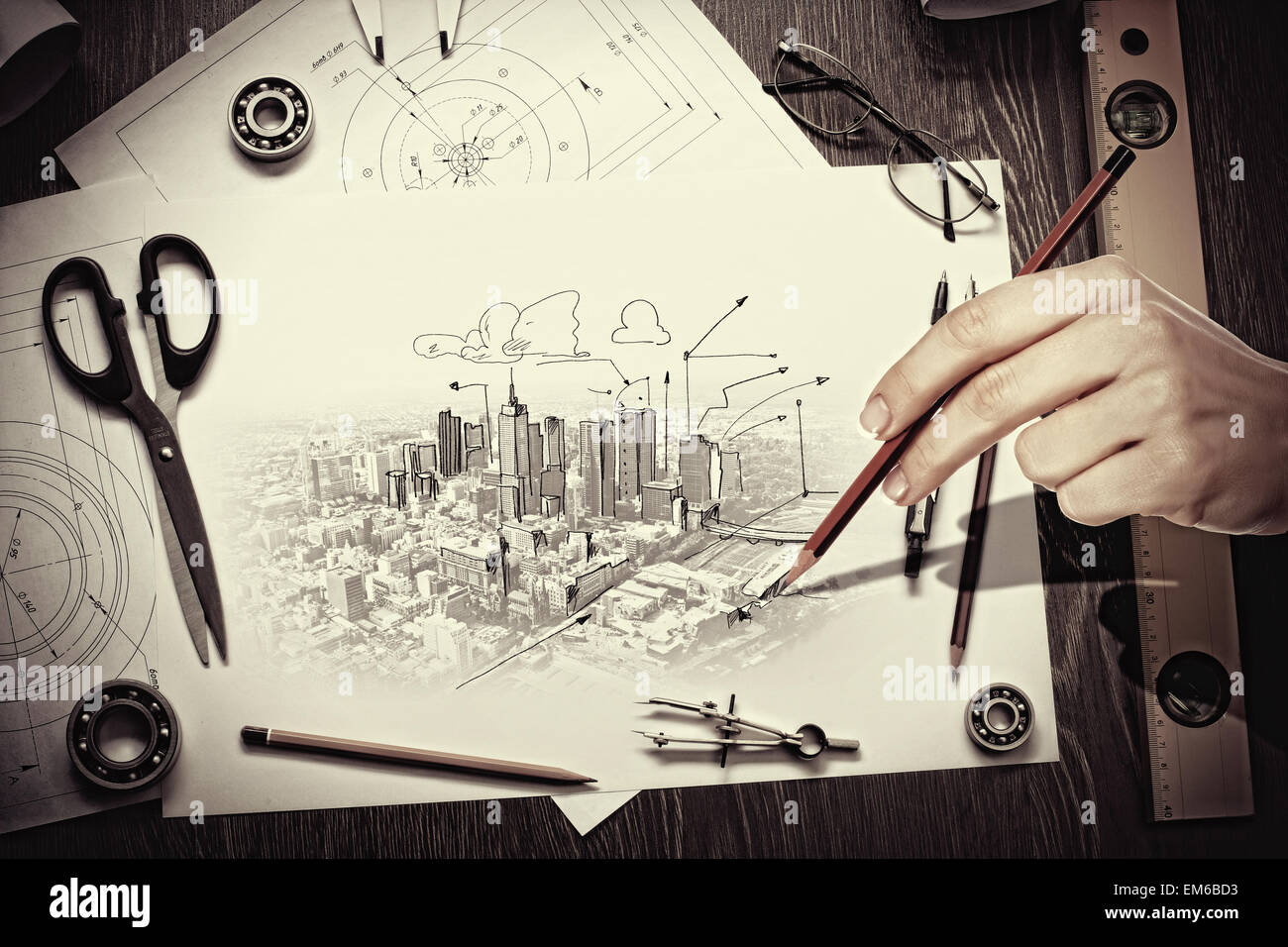 Hand drawn architectural plan hi-res stock photography and images - Alamy