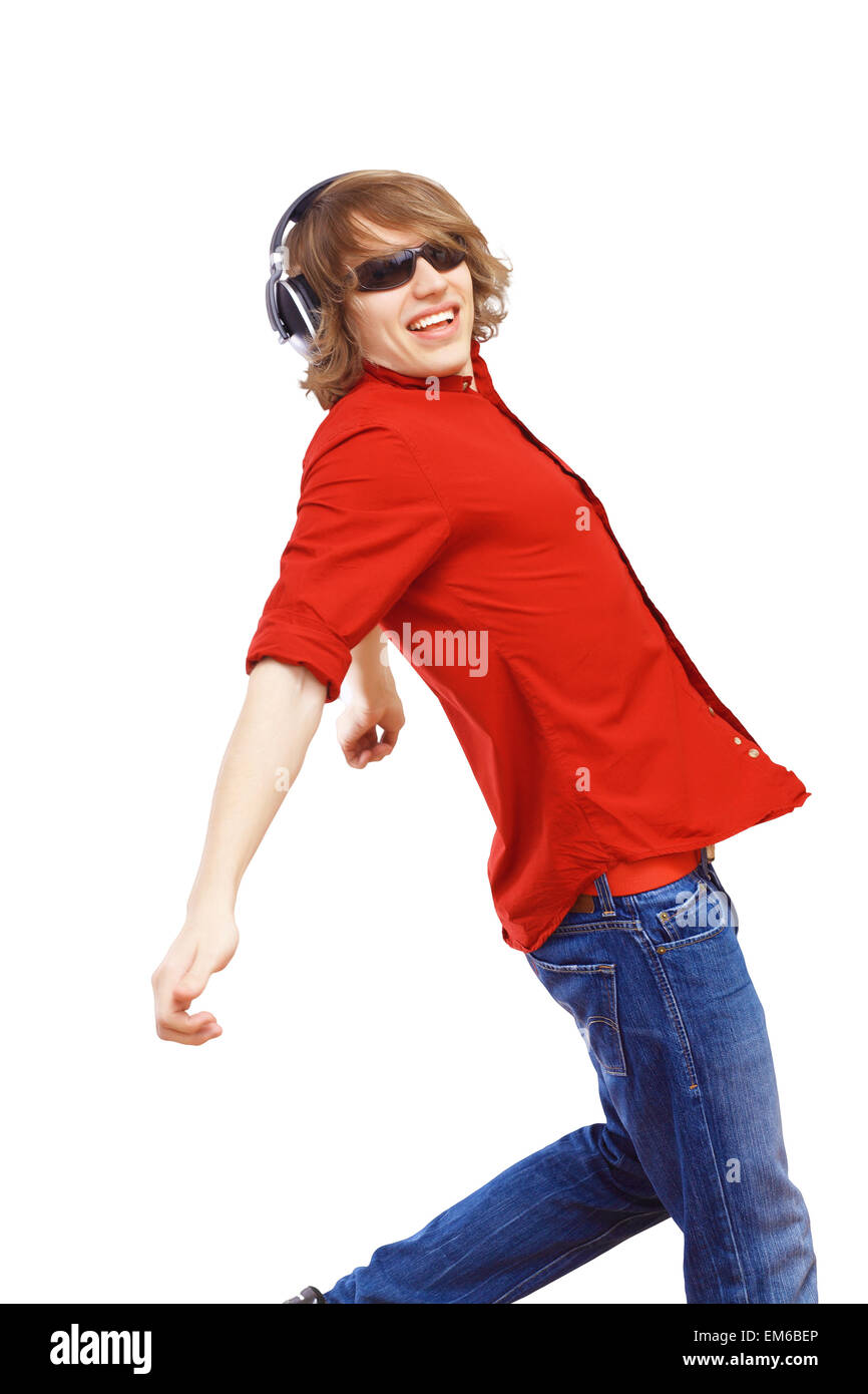 Happy smiling young man dancing Stock Photo - Alamy