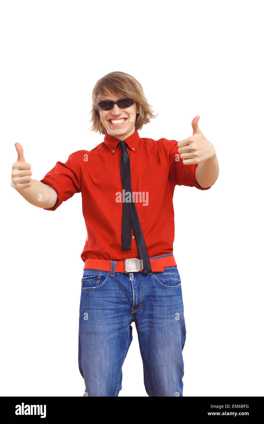 Happy smiling young man dancing Stock Photo - Alamy