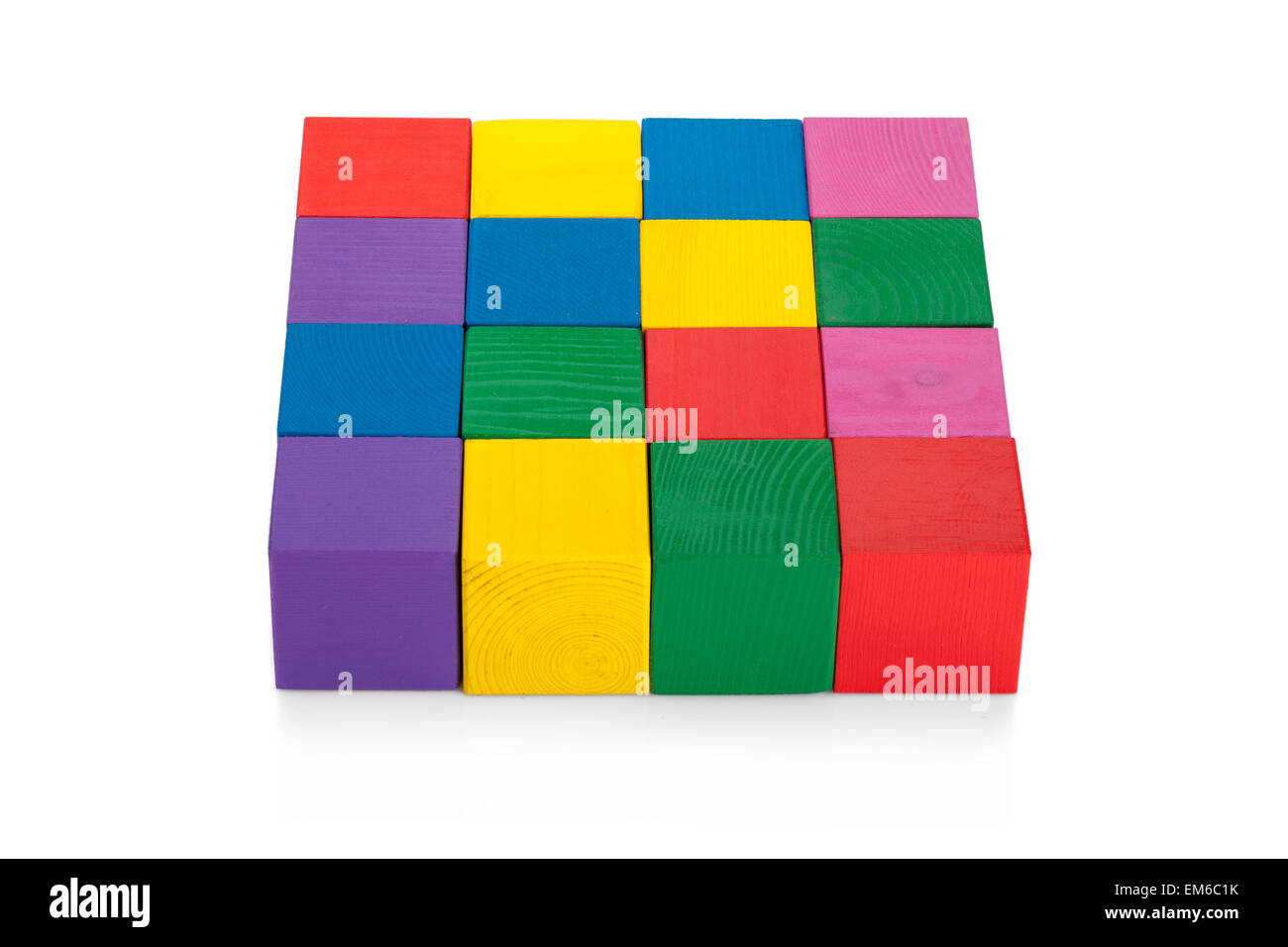 Colorful 4*4 square of wooden toy cubes isolated on white background ...
