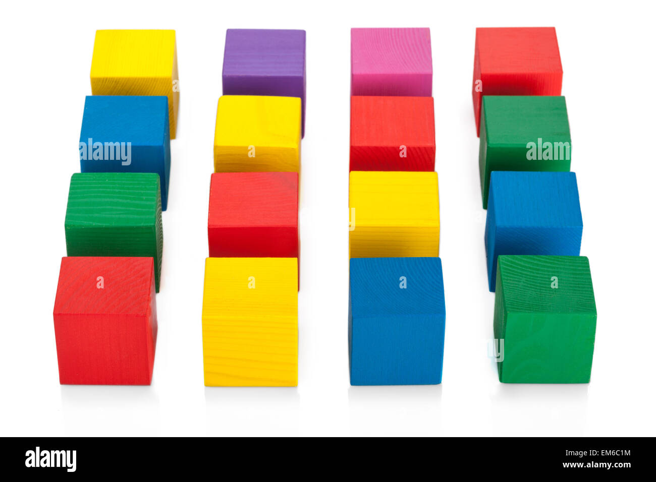 Colorful 4*4 square of wooden toy cubes isolated on white background ...