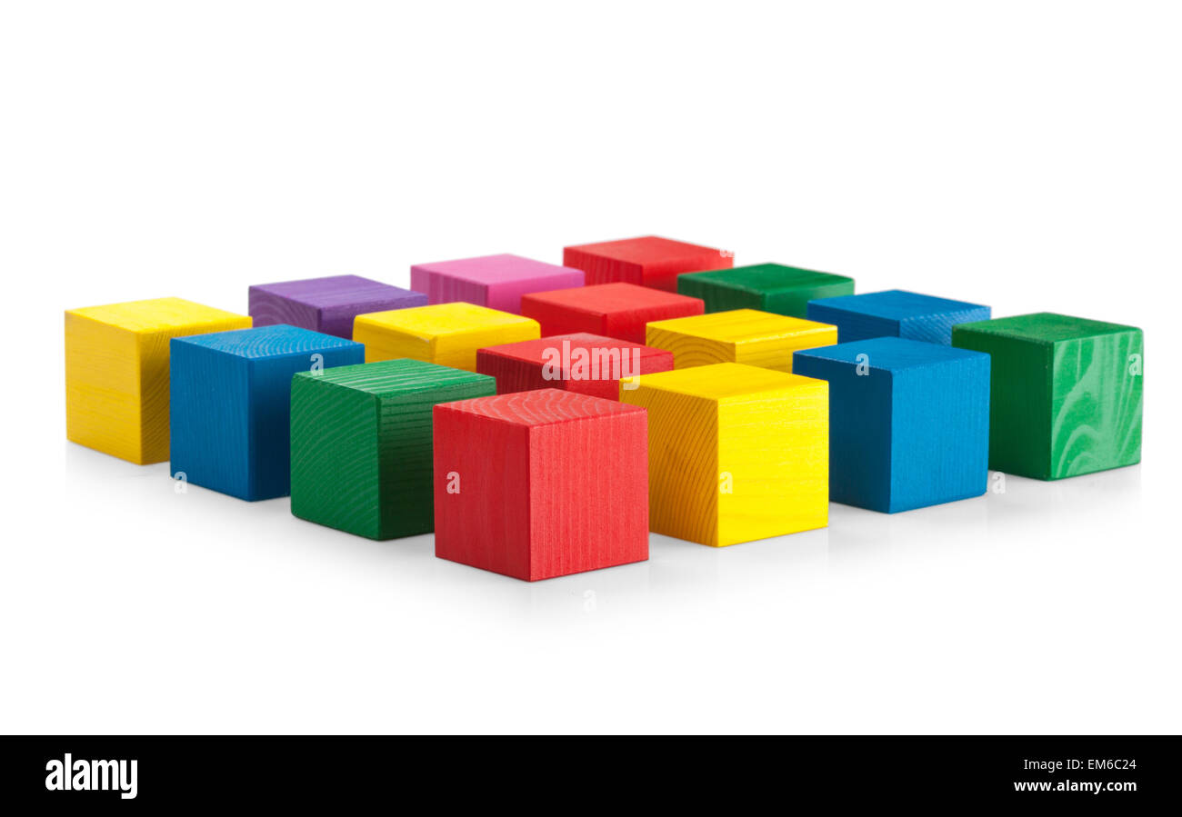Colorful 4*4 square of wooden toy cubes isolated on white background ...