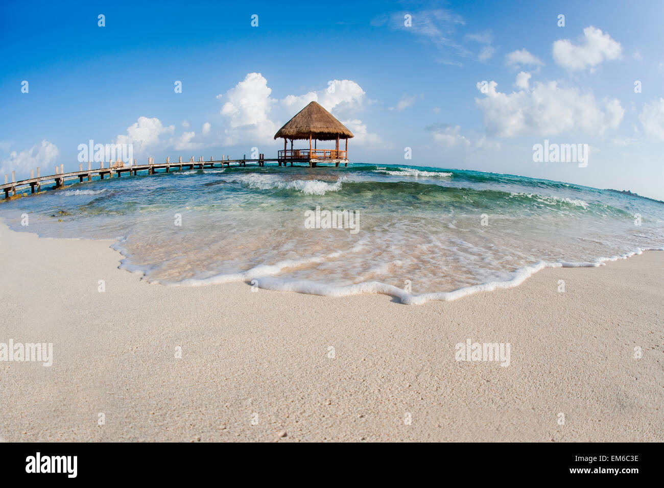 Mexico, Yucatan Peninsula, Tulum, Pier Over Turquoise Ocean Stock Photo ...