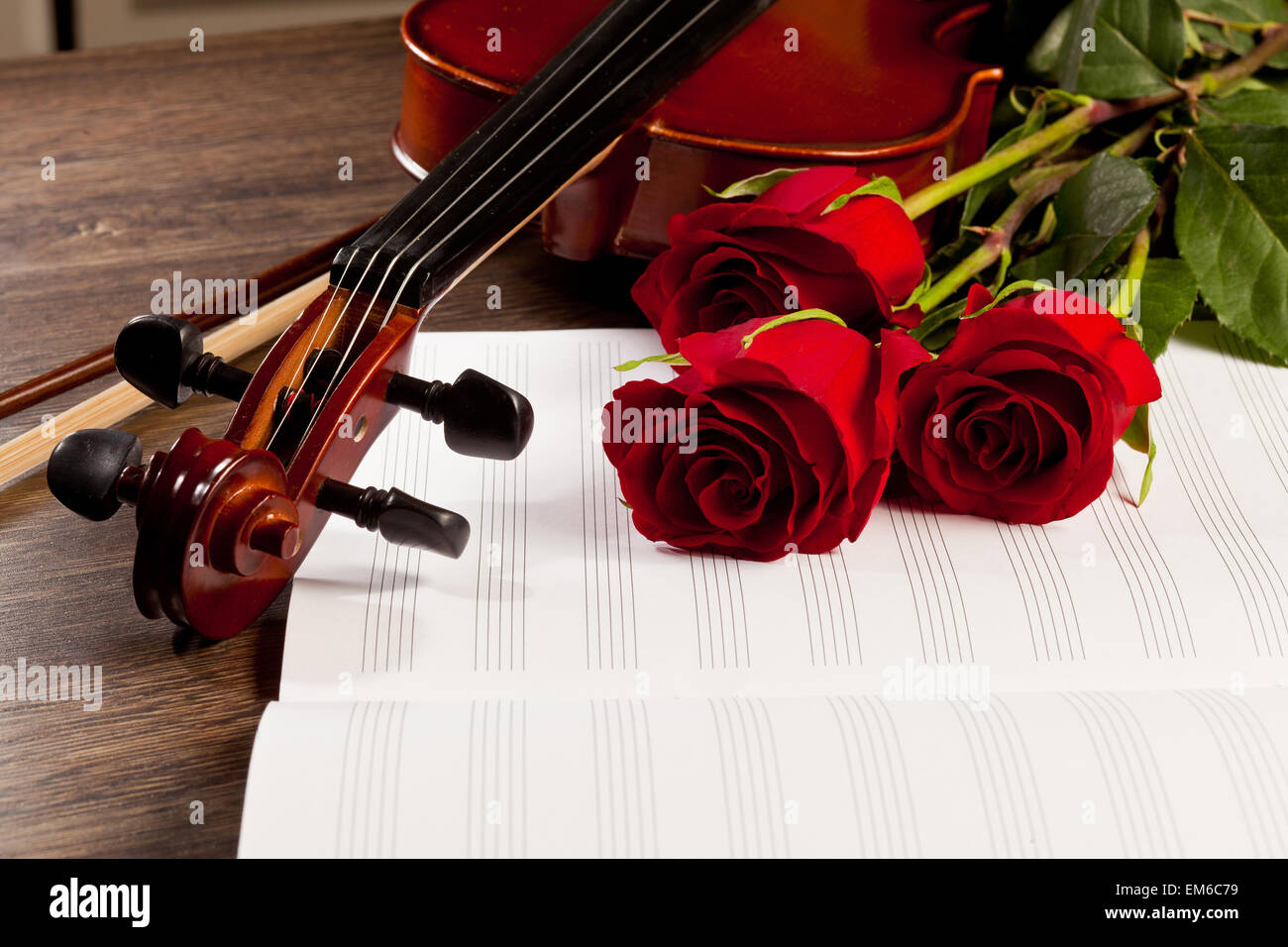 Red roses and a violin Stock Photo - Alamy