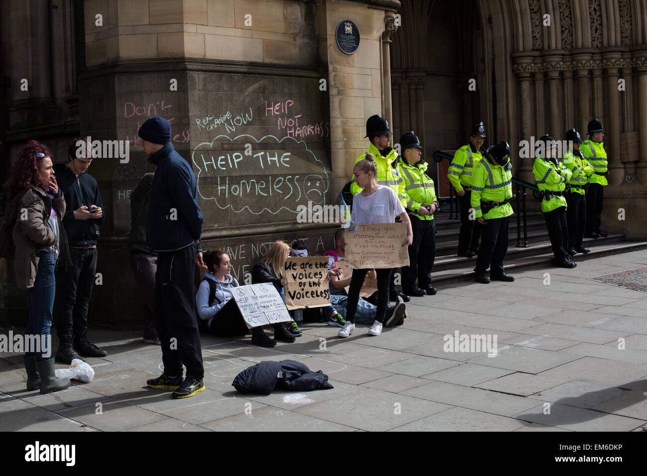 Manchester, UK. 16th April, 2015. Homeless demonstration outside ...