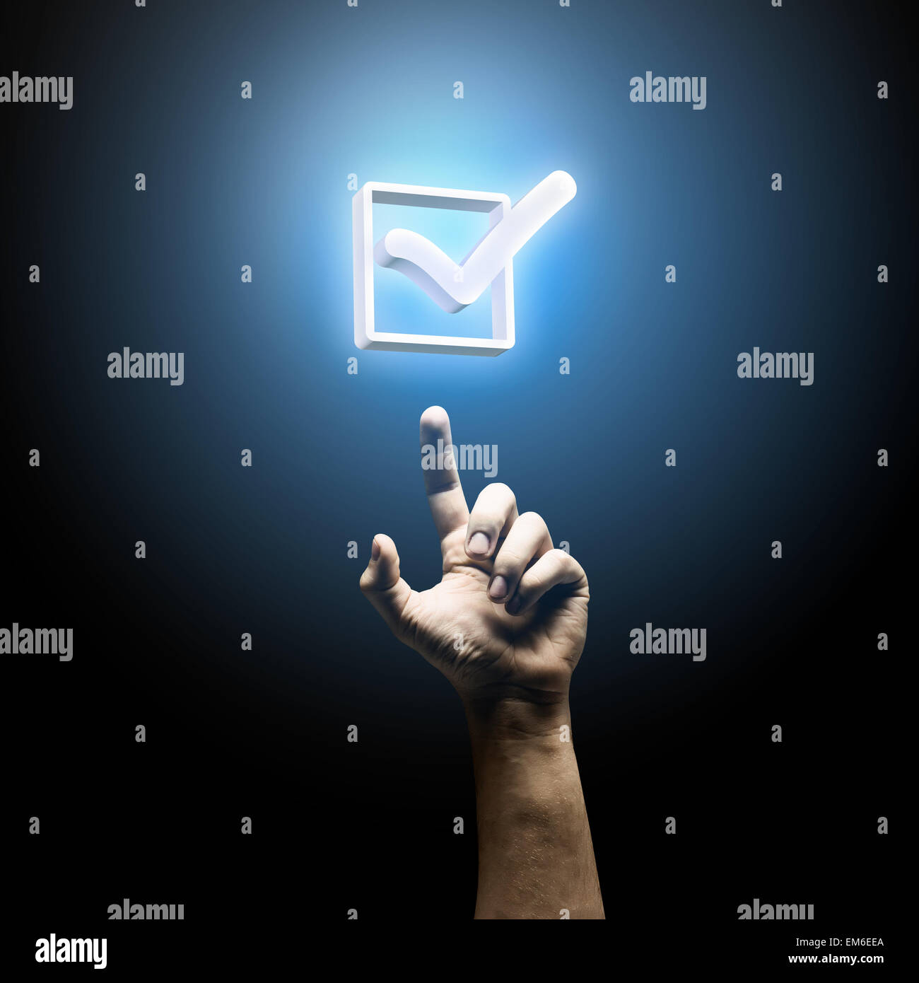 Human hand pointing finger tick hi-res stock photography and images - Alamy