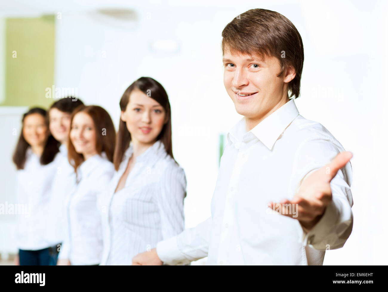 Five students smiling Stock Photo - Alamy