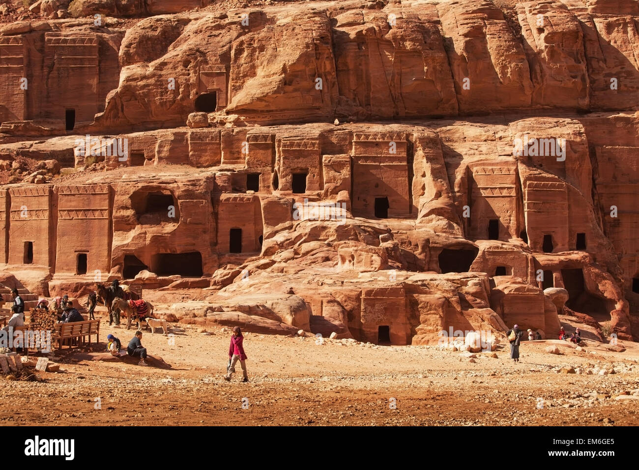 Jordan, Facades of ancient rock buildings; Petra Stock Photo - Alamy