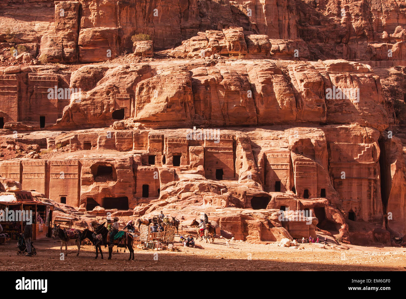 Jordan, Facades of ancient rock buildings; Petra Stock Photo - Alamy