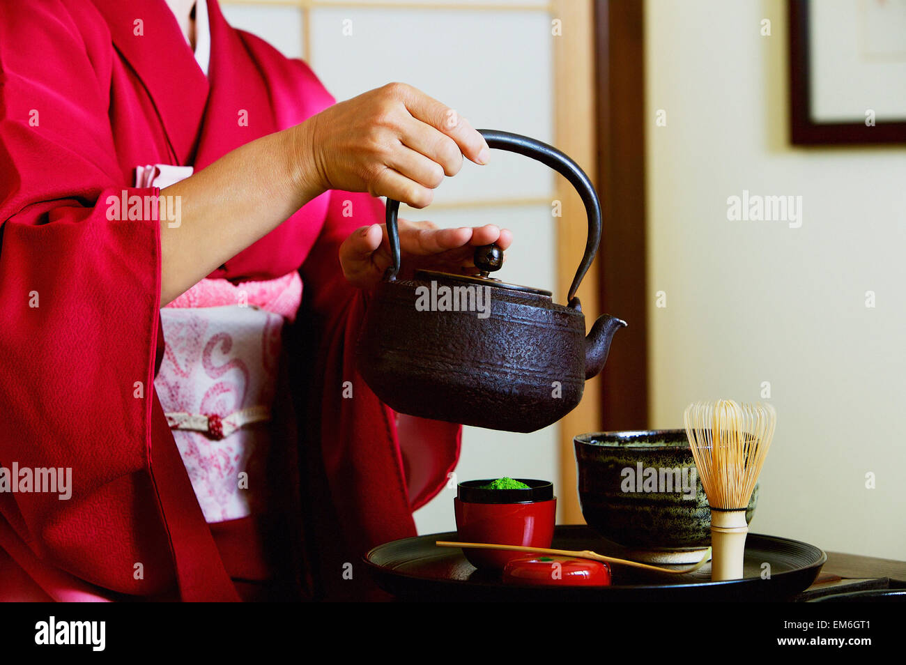 USA, California, Close Up Of Geisha Pouring Tea At Tea Ceremony; Santa ...