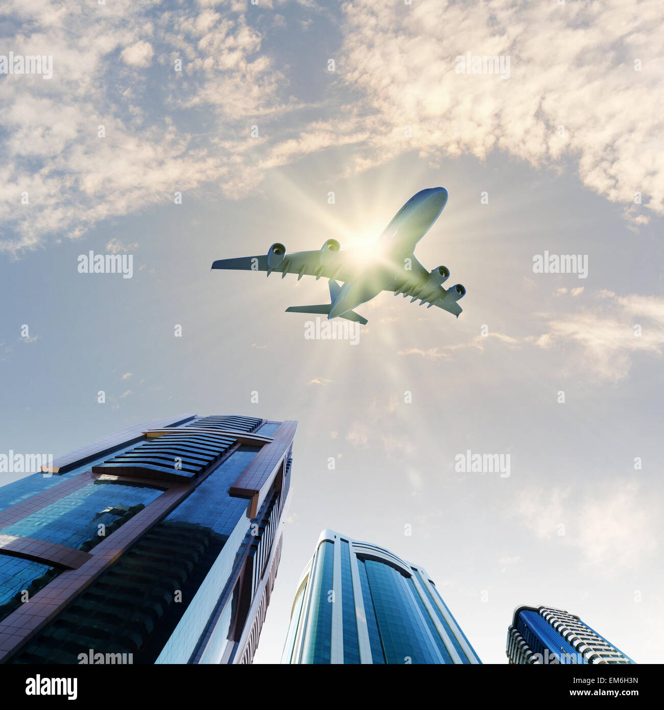 Jet flying above tall buildings hi-res stock photography and images - Alamy