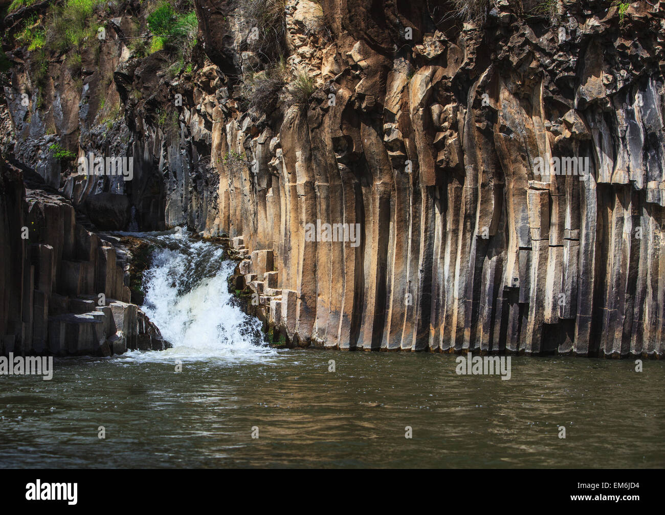 Israel, Tranquil scene of Columnar Basalt; Yehudiya Nature Reserve ...