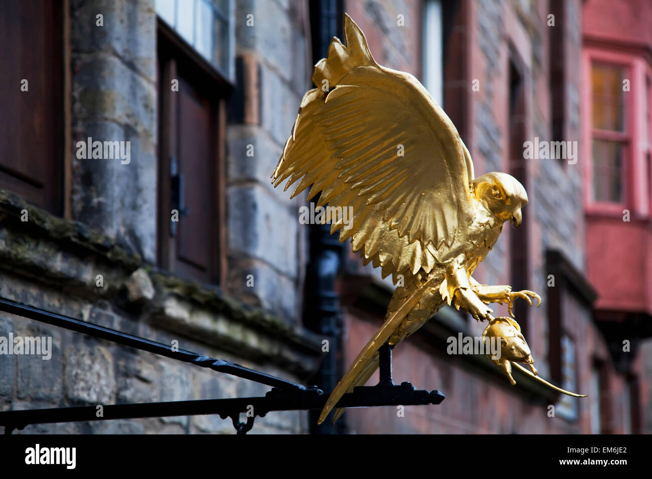 United Kingdom, Scotland, Statue of hunting golden hawk; Edinburgh ...