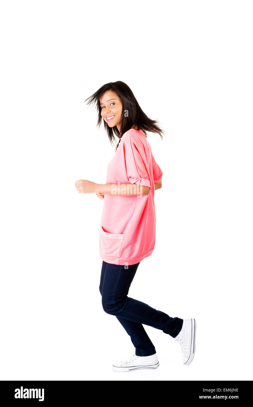 Happy student girl running Stock Photo - Alamy