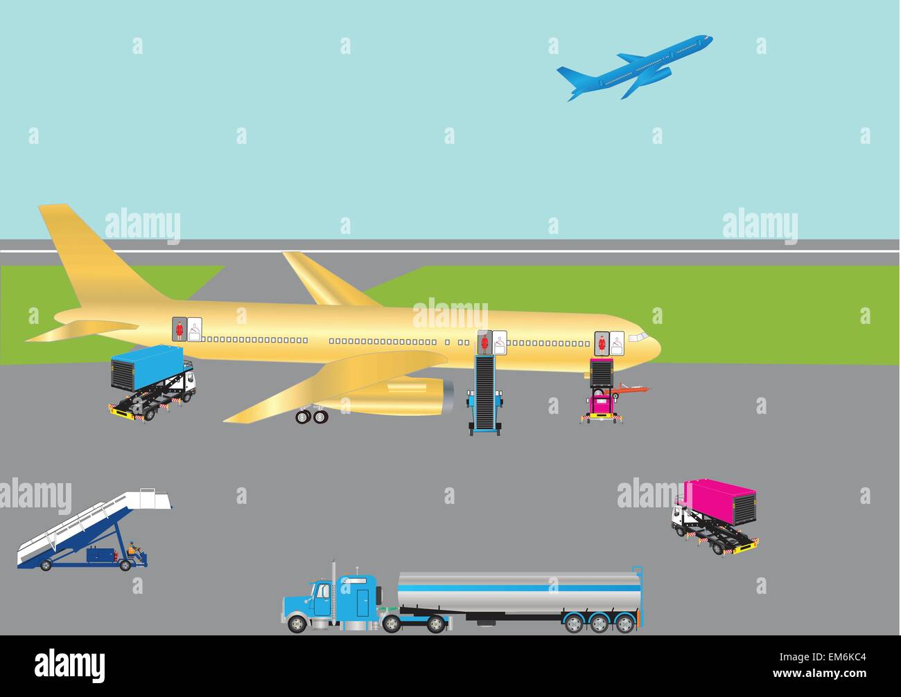 A detailed vector illustration of An Airliner being serviced by Hi Lift ...
