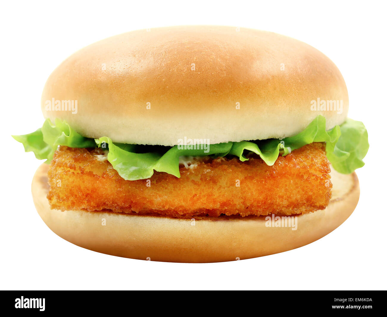 Bright photo of macro tasty burger with fish fillet on a white ...