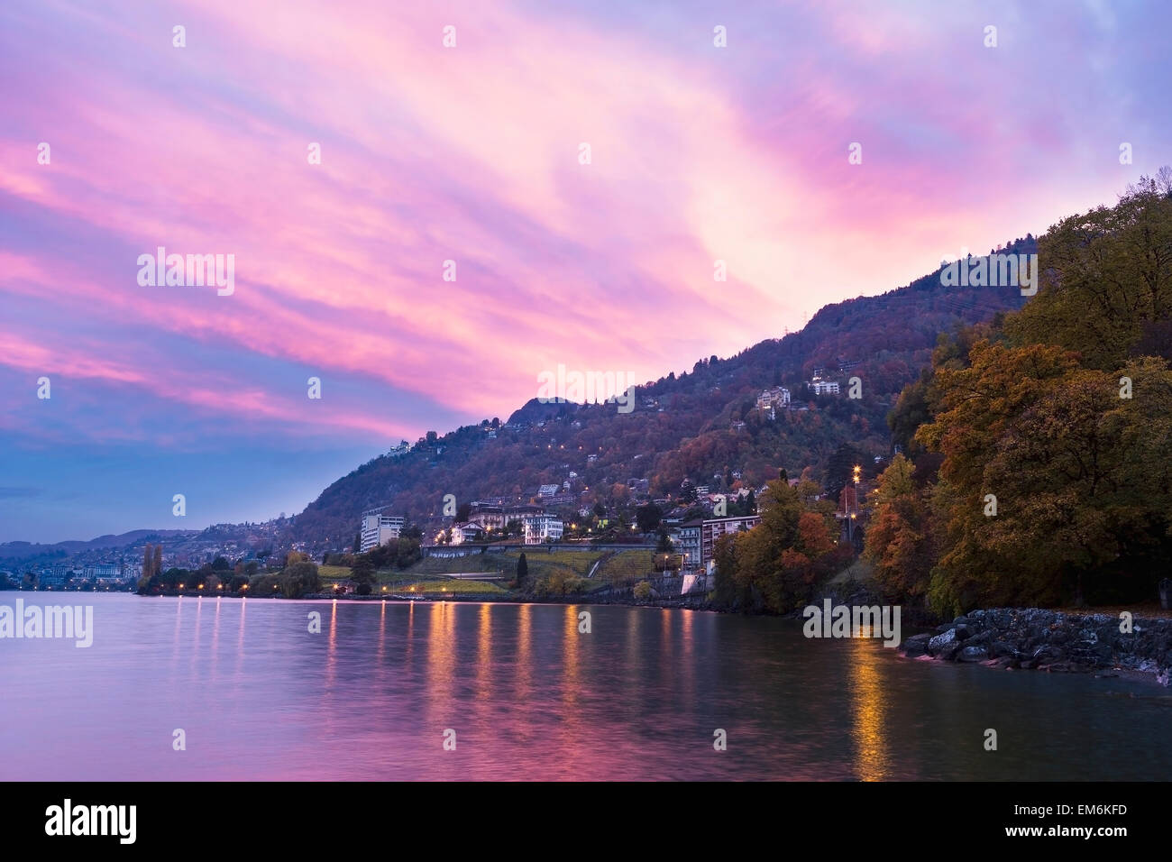 Switzerland, Sky at dawn over Lake Geneva; Saint-Saphorin Stock Photo ...