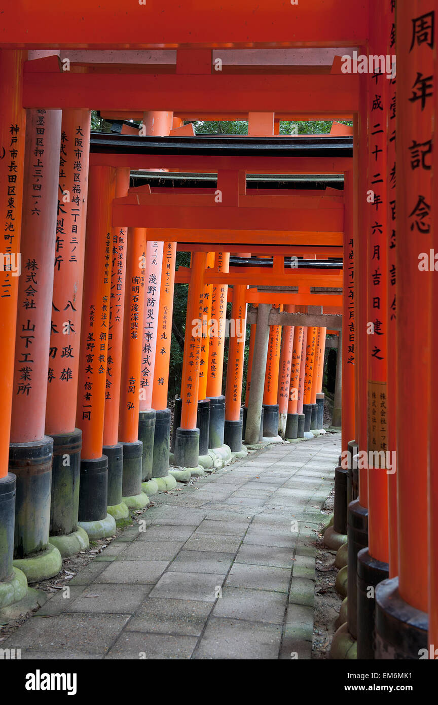Japan, Red Columns Along Pathway; Kyoto Stock Photo - Alamy