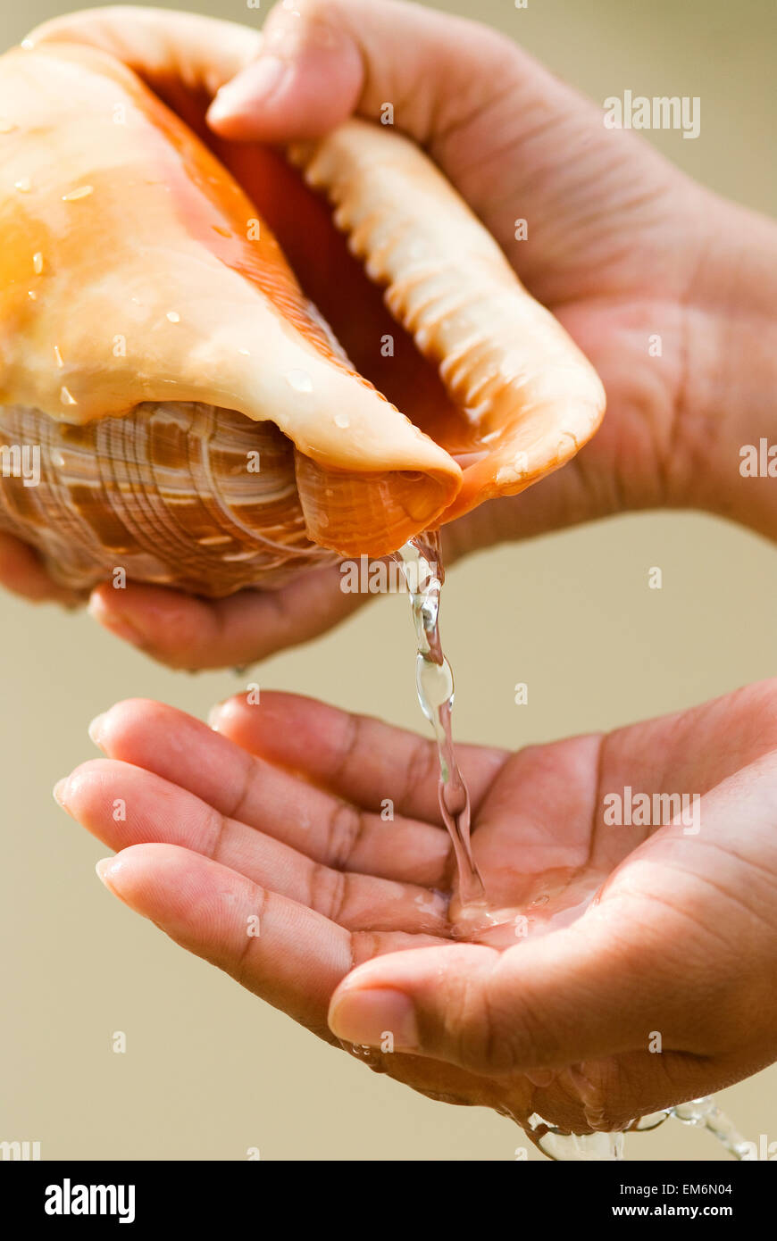 Woman pouring water from shell hi-res stock photography and images - Alamy