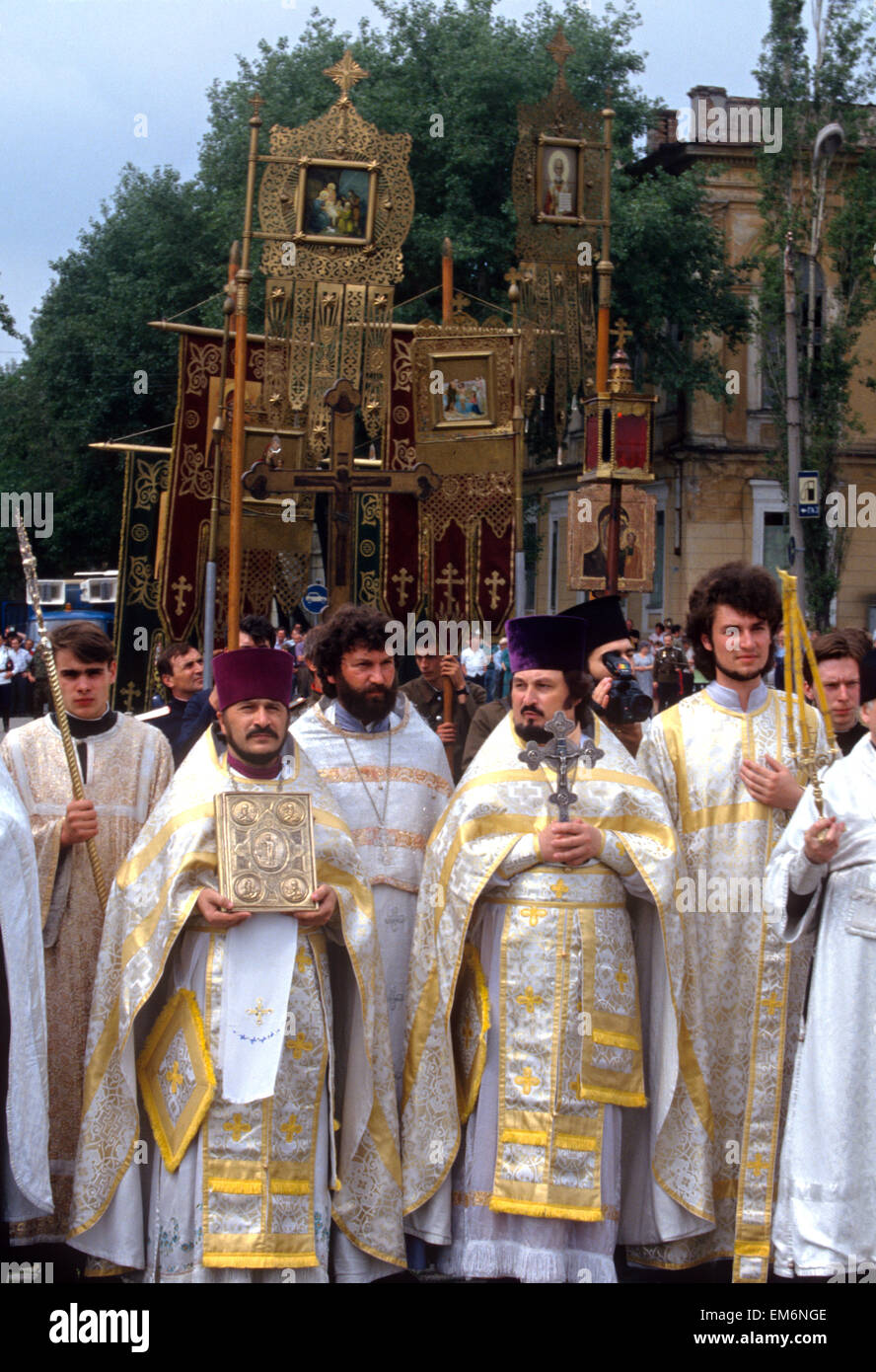 Russian Orthodox priests lead a procession during a blessing of the Don ...