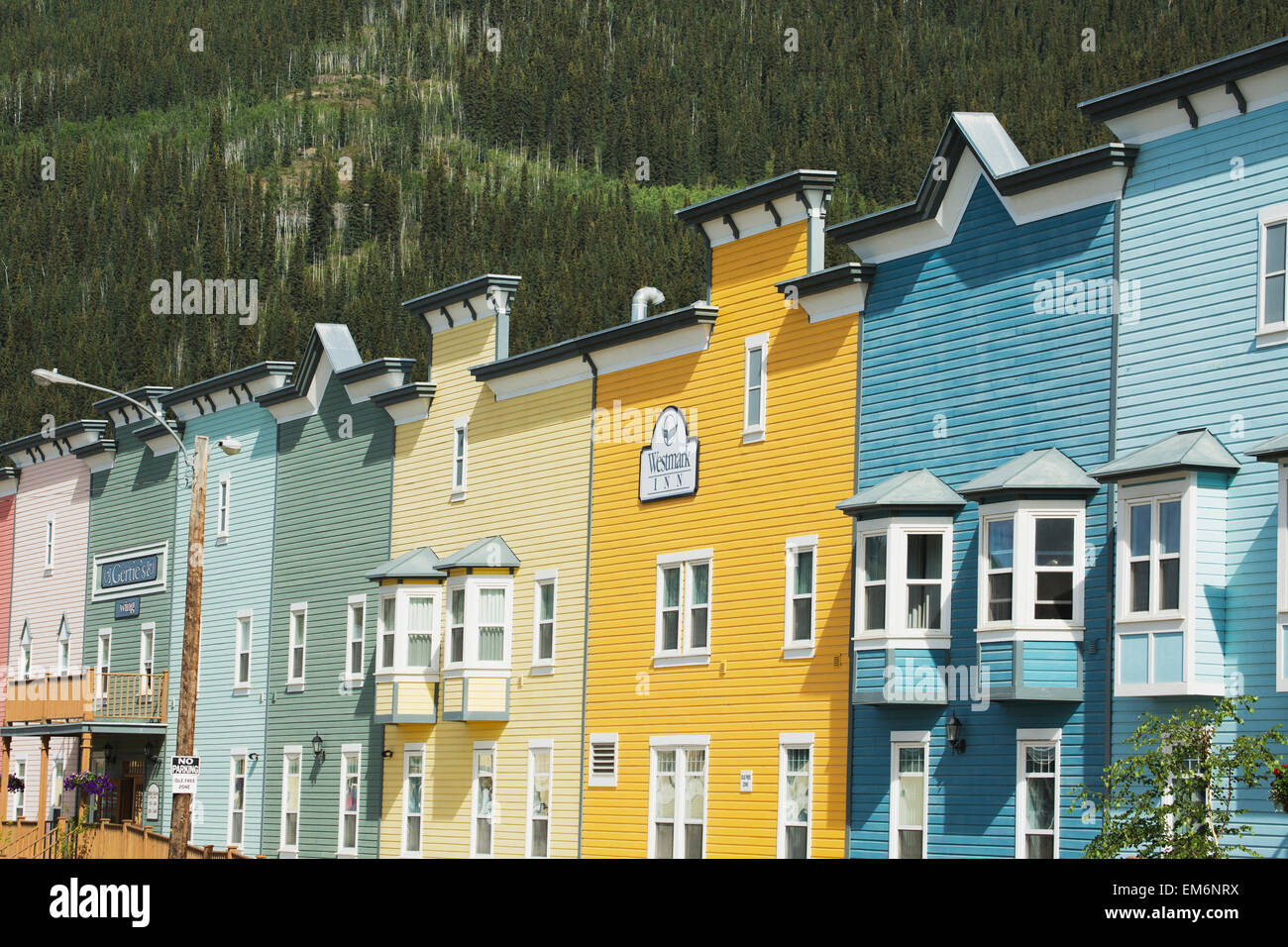 Colourful buildings in a row; Dawson City, Yukon, Canada Stock Photo ...