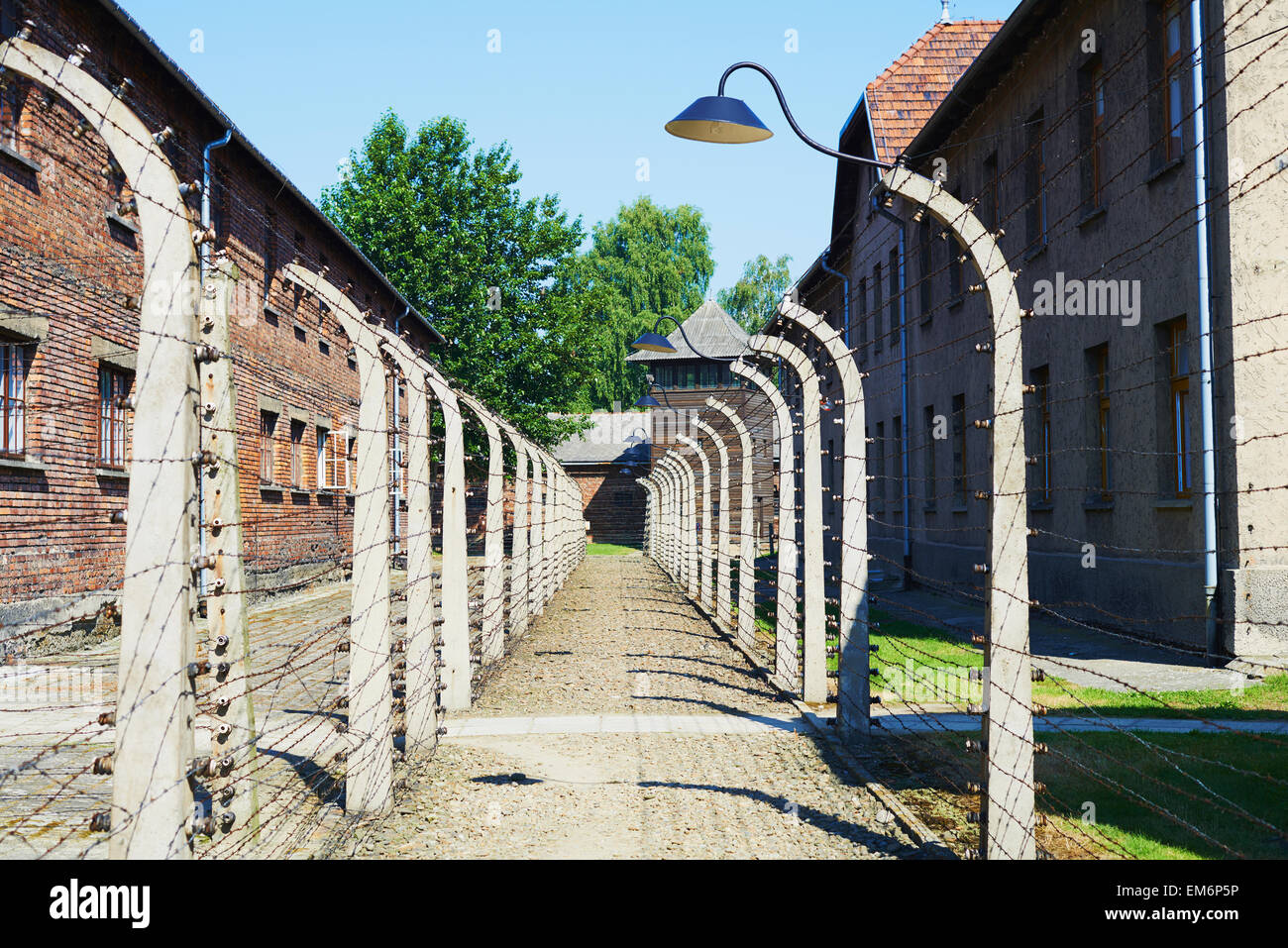 Path between prisoner blocks in Auschwitz concentration camp; Osweciem ...