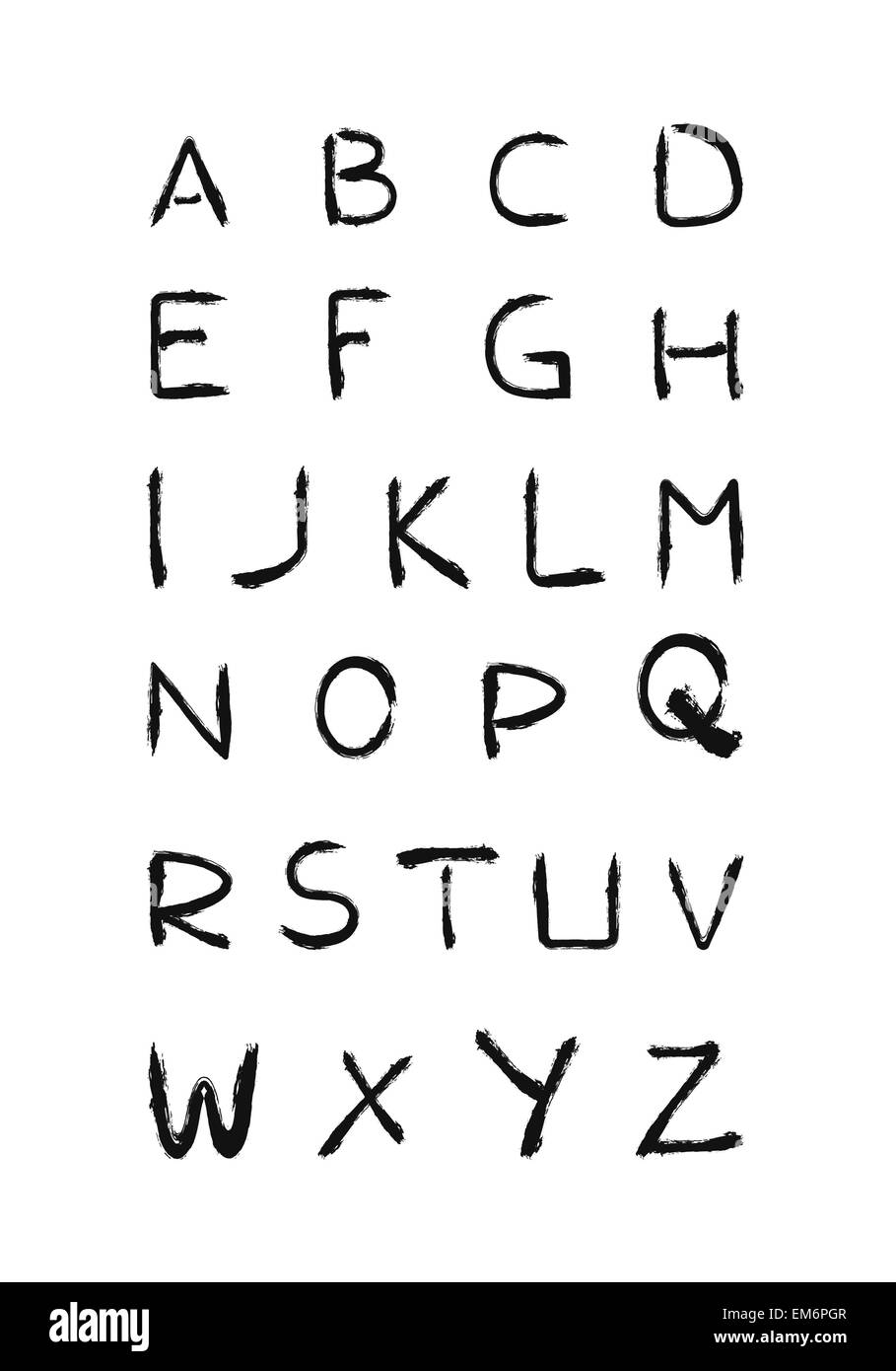 Hand written brush stroked alphabet symbols, grunge calligraphy for ...