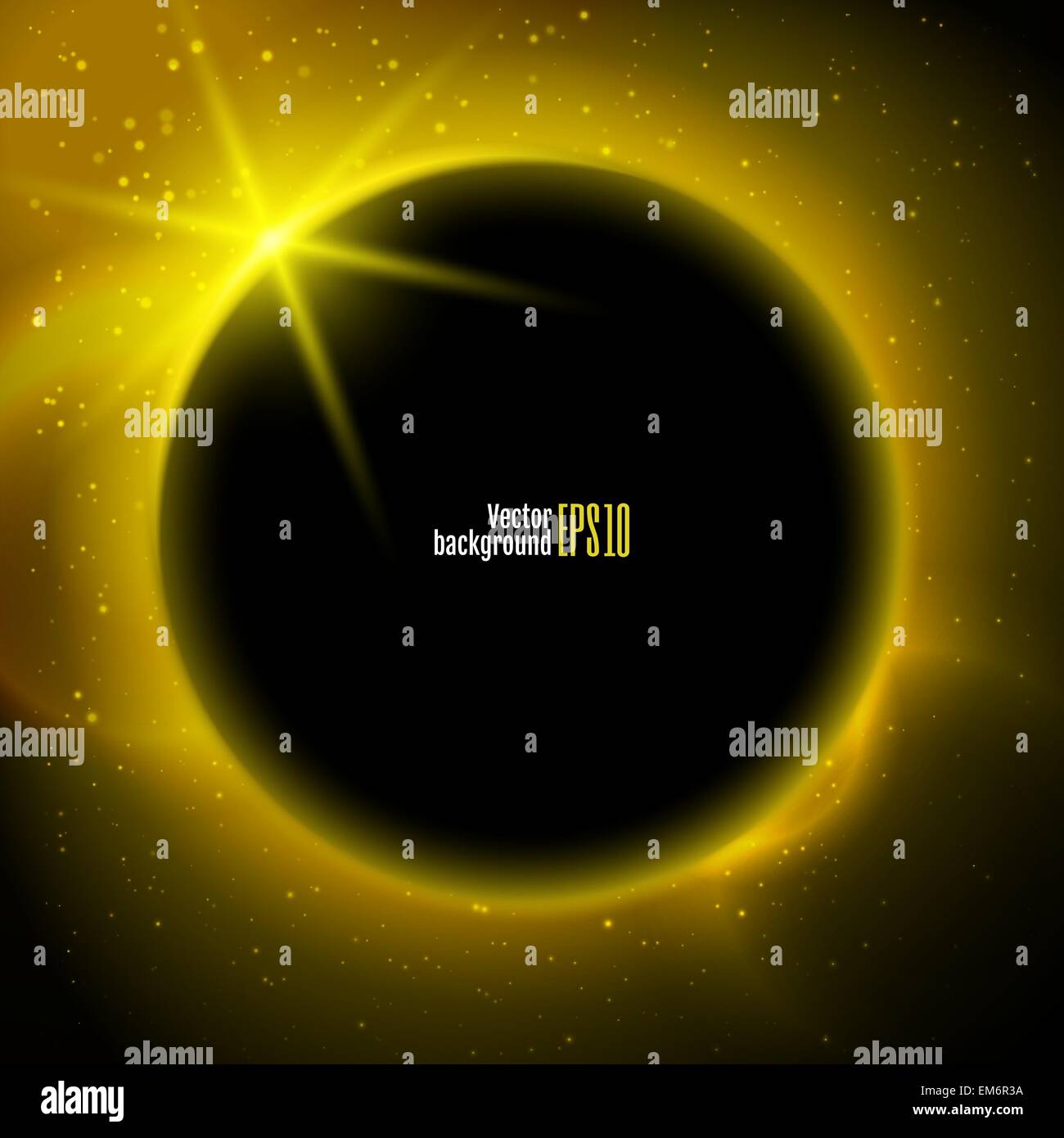 Eclipse illustration, planet in space in yellow rays of light vector ...