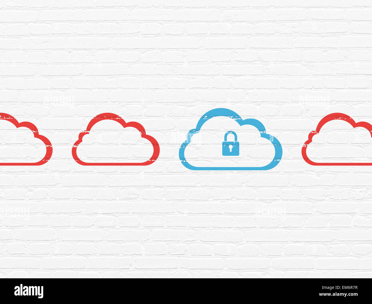 Cloud computing concept: cloud with padlock icon on wall Stock Photo ...