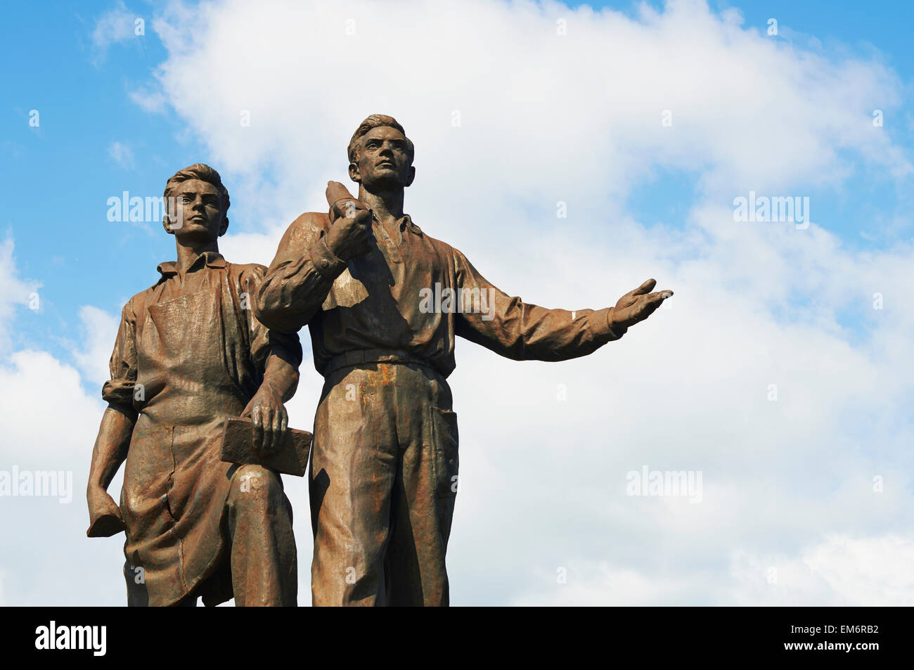 Public Soviet statue of male workers; Vilnius, Lithuania Stock Photo ...
