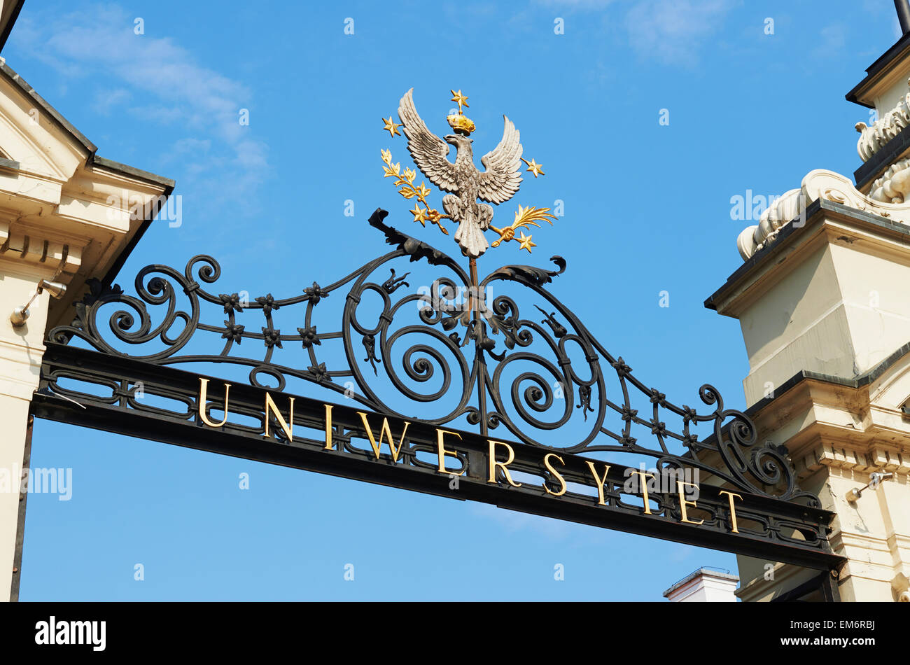 Detail of University gate entrance with double headed eagle; Warsaw ...