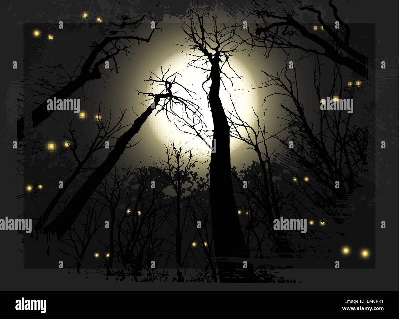 Spooky midnight grunge forest illustration for halloween Stock Vector ...
