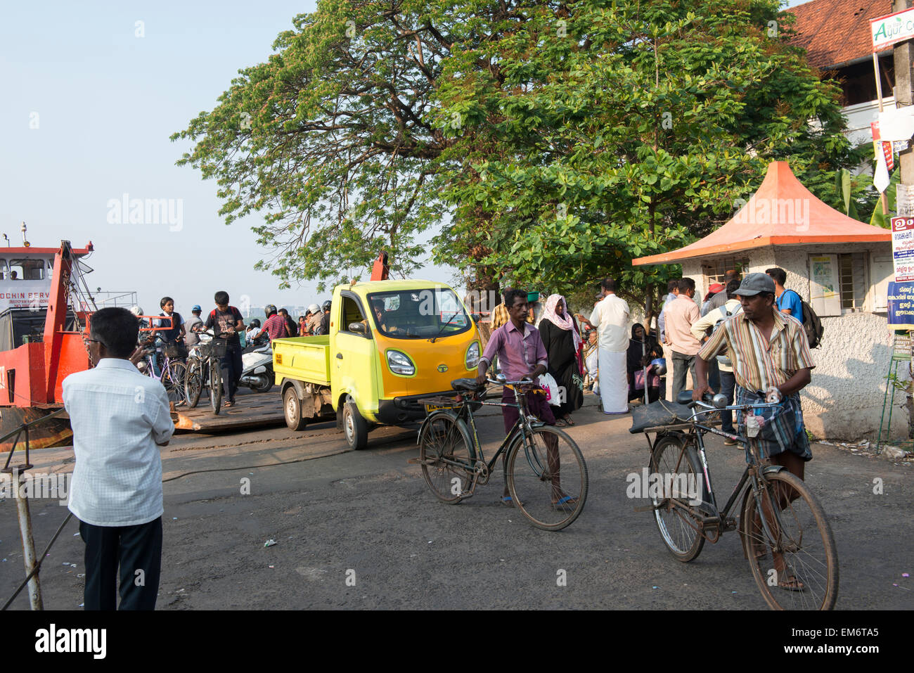 People getting off a passenger ferry in Fort Kochi, Kerala India Stock ...