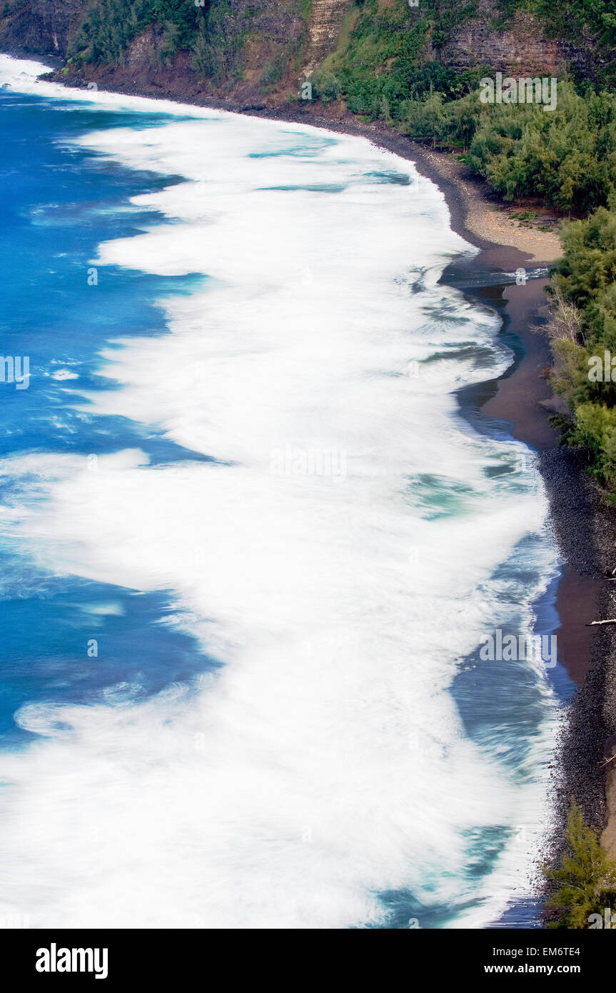 Waipio Valley black sand beach and surf; Island of Hawaii, Hawaii ...