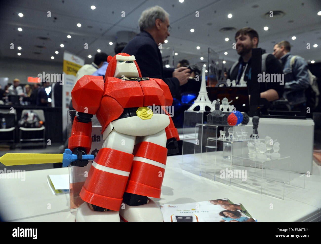 New York, USA. 16th Apr, 2015. A 3D printed transformer is seen at the ...